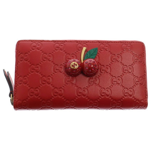 Gucci | Bags | Gucci Guccissima Cherry Zip Long Wallet Red Leather ...